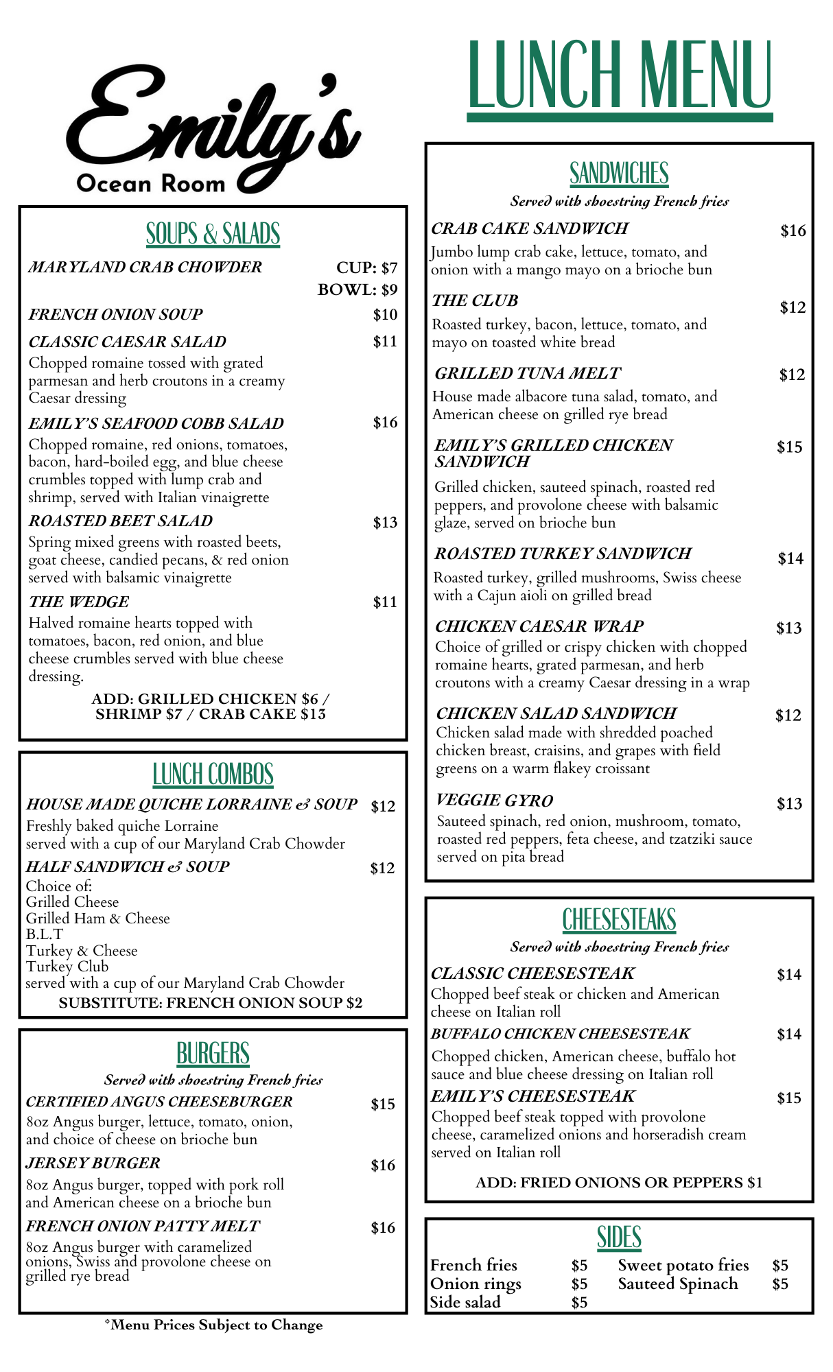 Fine Dining at Emily's Ocean Room Restaurant