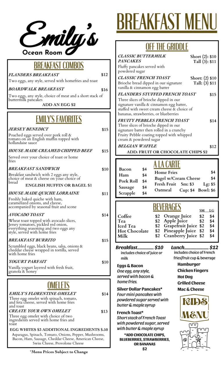 Fine Dining at Emily's Ocean Room Restaurant